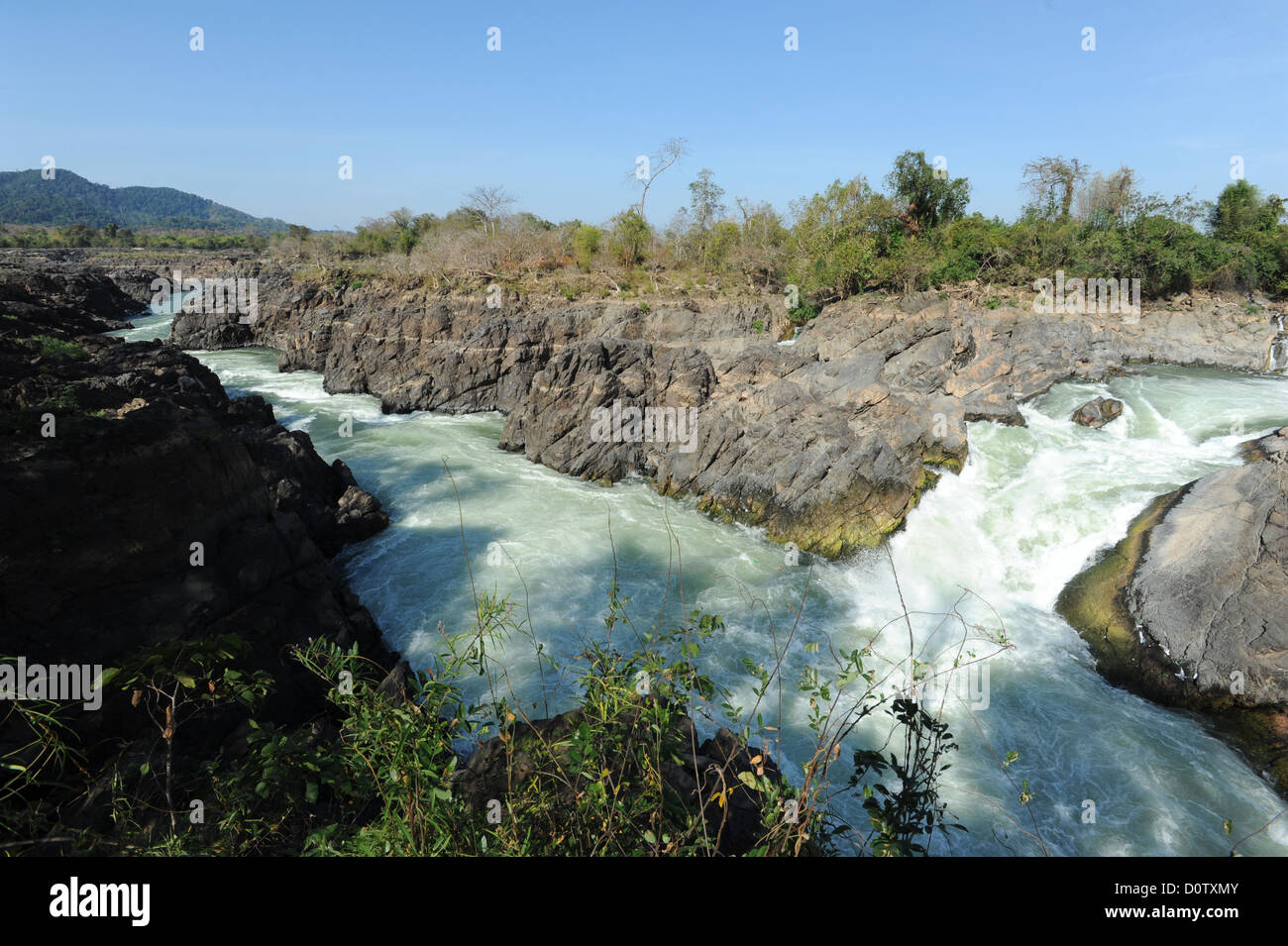Laos, Asia, Don Khon, Mekong, river, flow, 4000 islands, isles, cliff ...