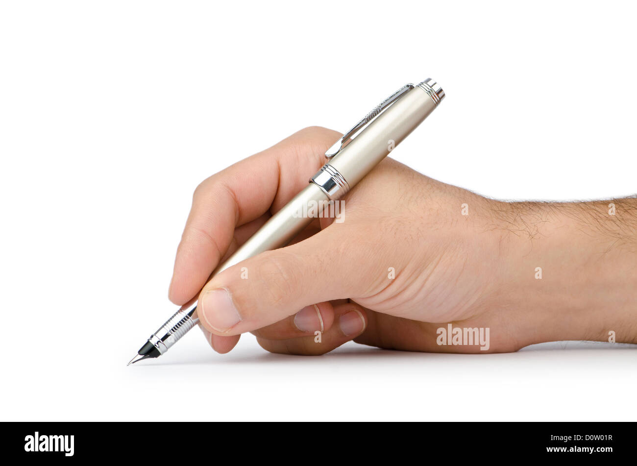 Hand with pen writing on white Stock Photo - Alamy