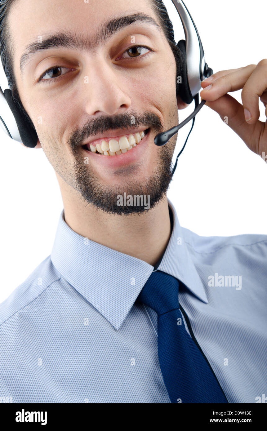 Call center operator with headset Stock Photo - Alamy