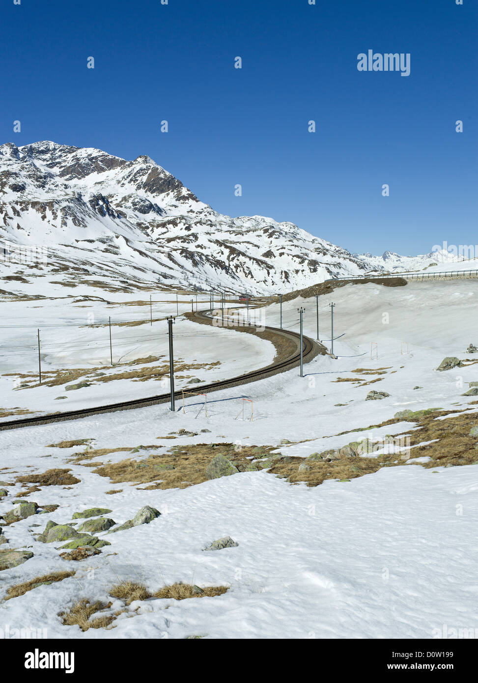Switzerland, Europe, Grisons, Bernina, Pass, Red, Train, Unesco, winter ...