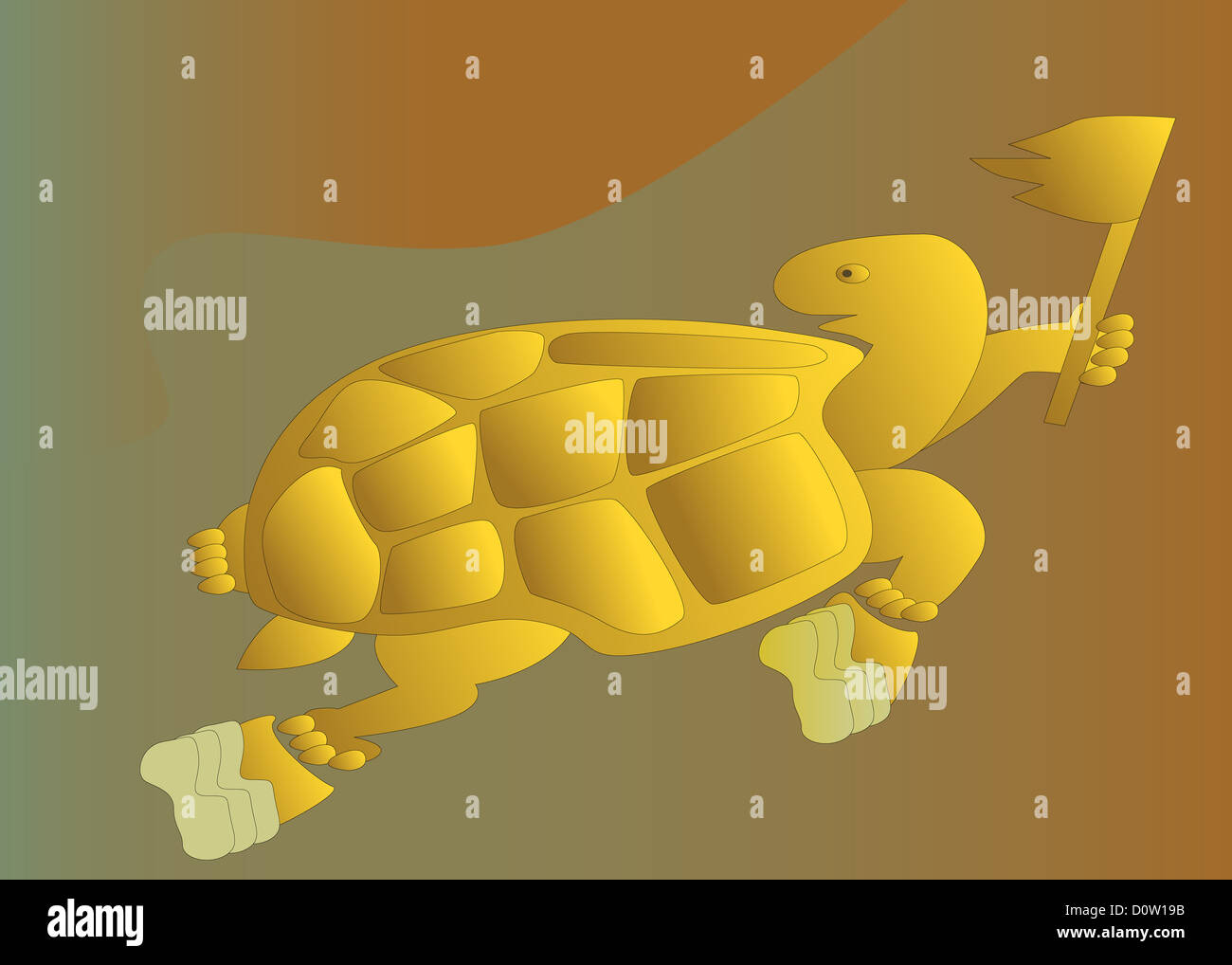 Vector of turtle running holding flag Stock Photo - Alamy