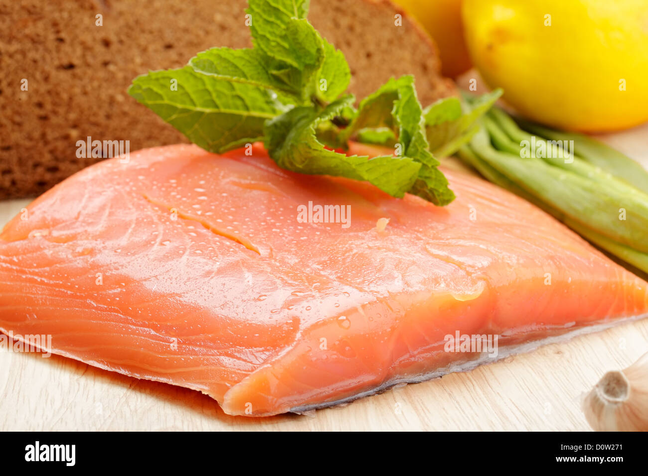 Salmon fish and other food Stock Photo - Alamy