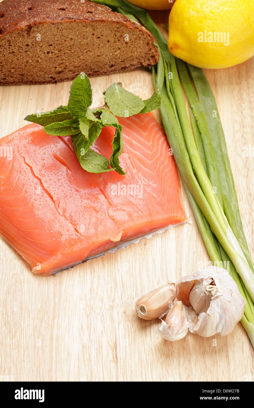 Salmon fish and other ingredients Stock Photo - Alamy