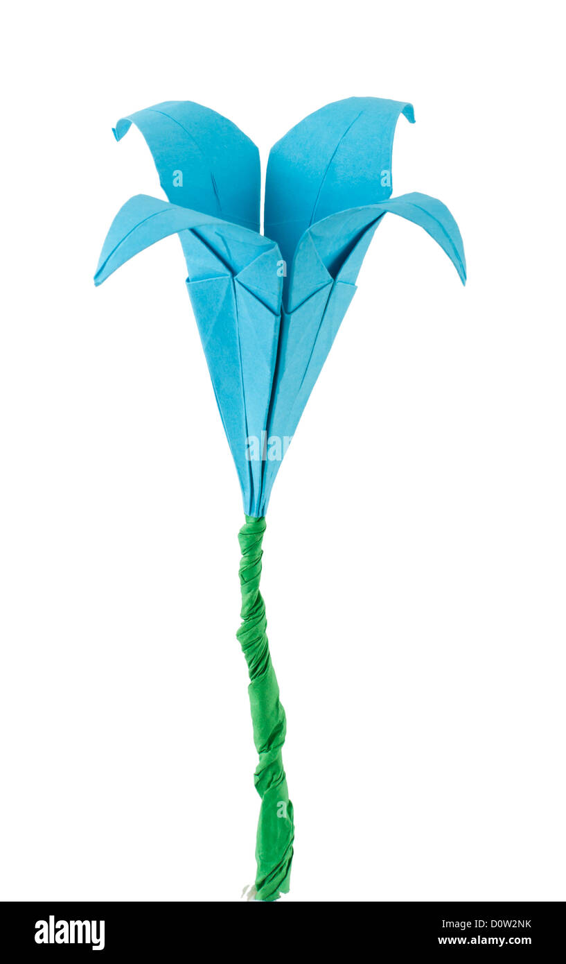 Blue Flower origami white isolated. Paper made flowers Stock Photo - Alamy