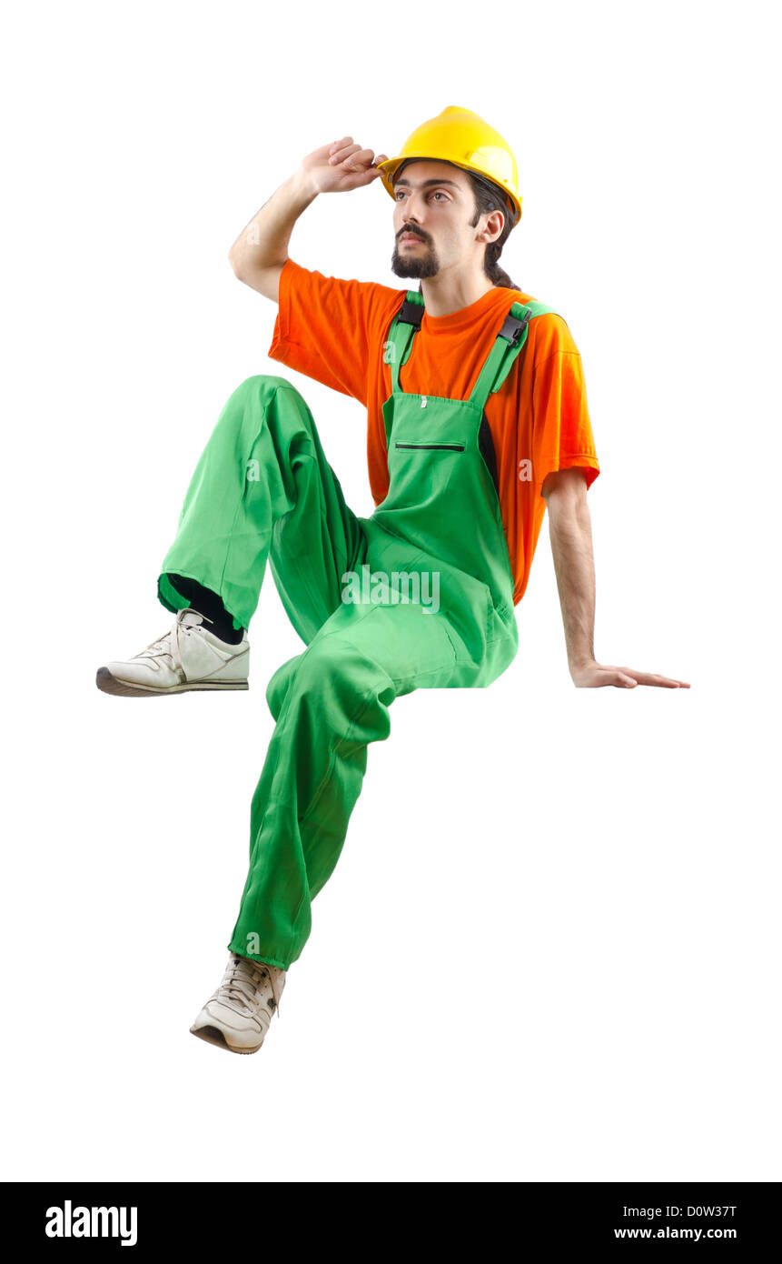 Construction worker isolated on the white Stock Photo - Alamy