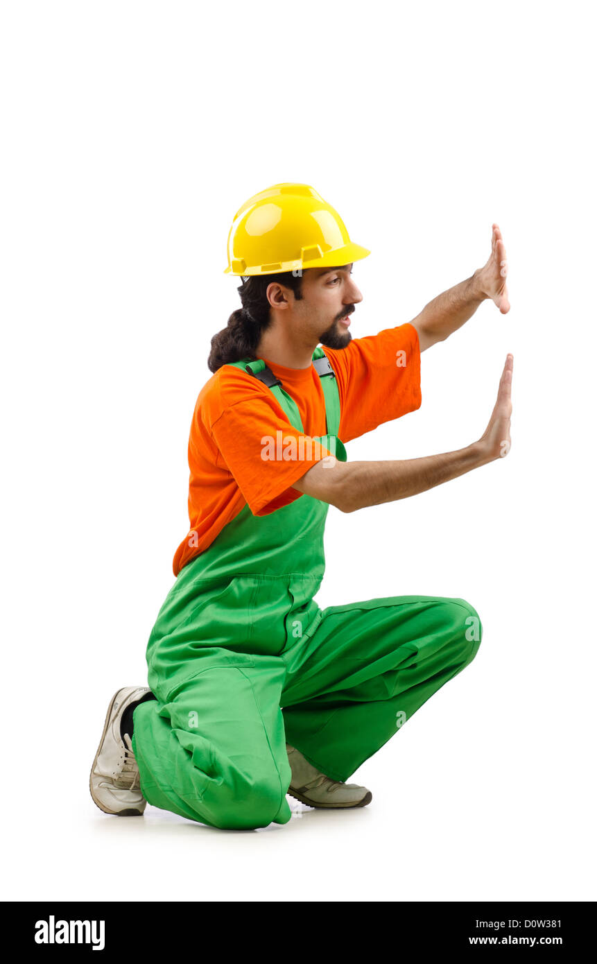 Construction worker isolated on the white Stock Photo - Alamy