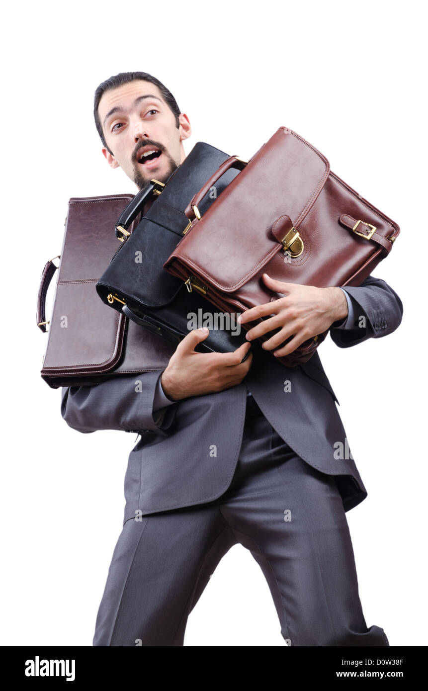 Businessman with briefcase on white Stock Photo - Alamy