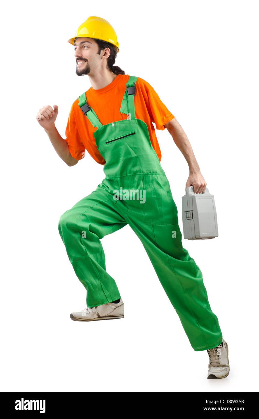 Construction worker isolated on the white Stock Photo - Alamy