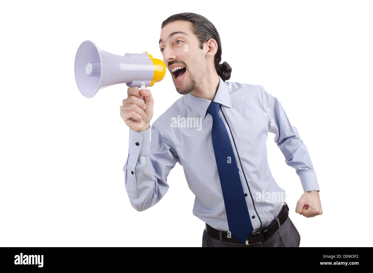 Man shouting and yelling with loudspeaker Stock Photo - Alamy