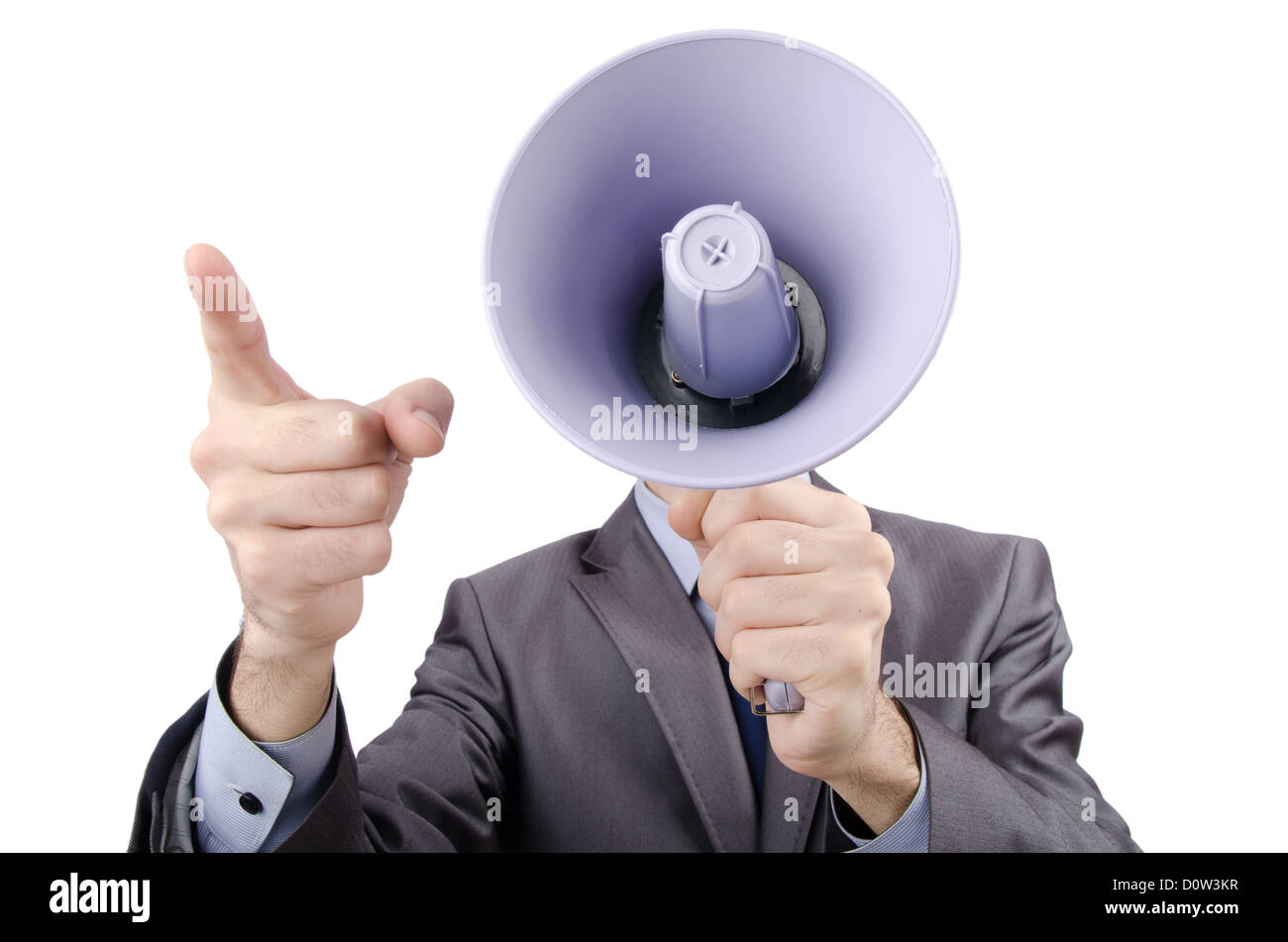 Man shouting and yelling with loudspeaker Stock Photo - Alamy