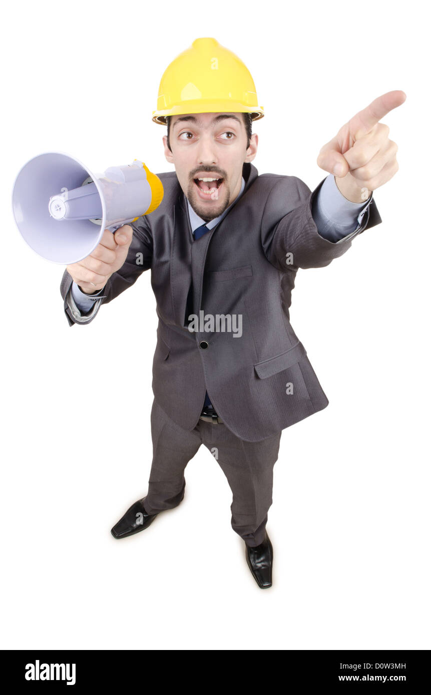 Man shouting and yelling with loudspeaker Stock Photo - Alamy