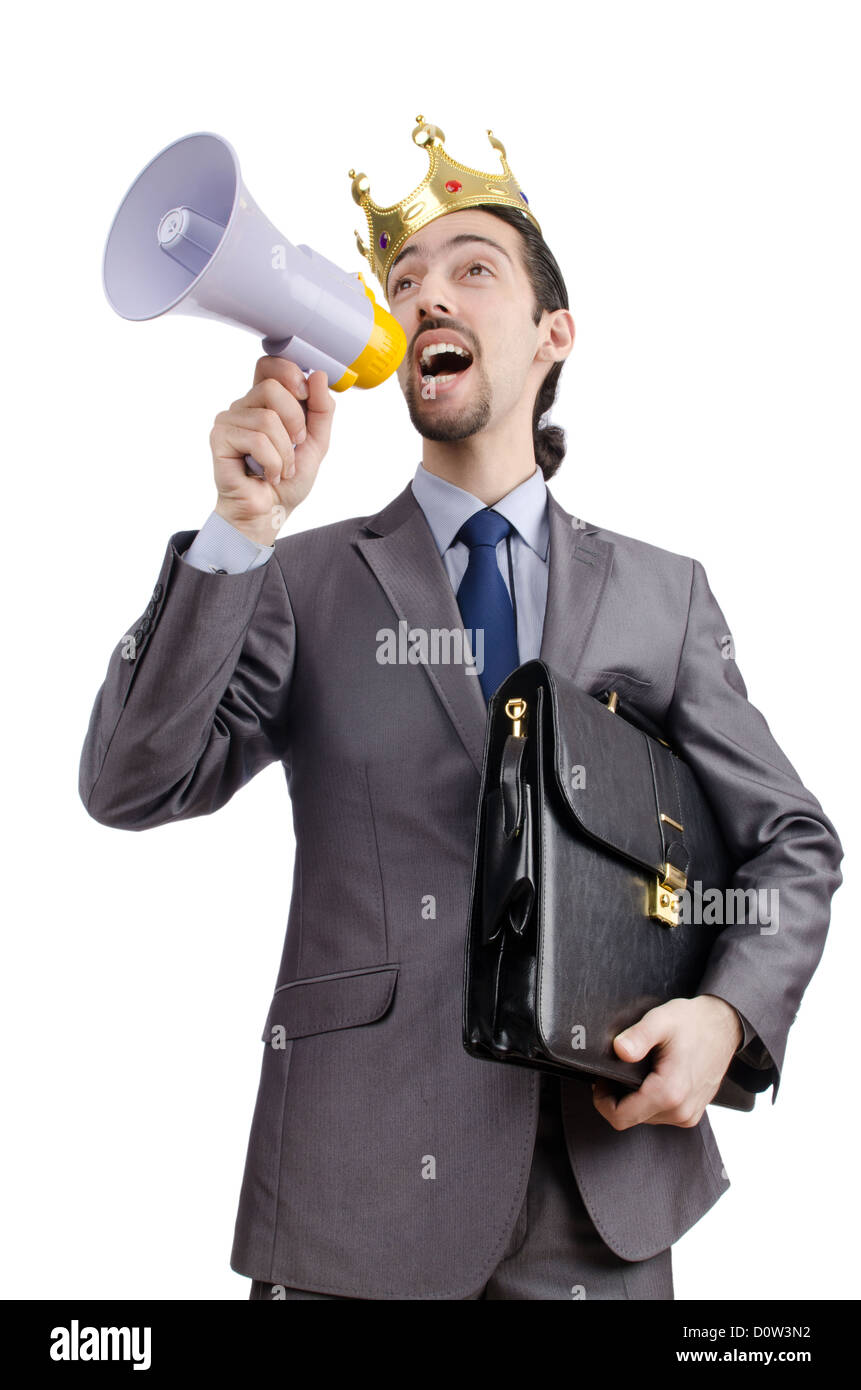 Man shouting and yelling with loudspeaker Stock Photo - Alamy