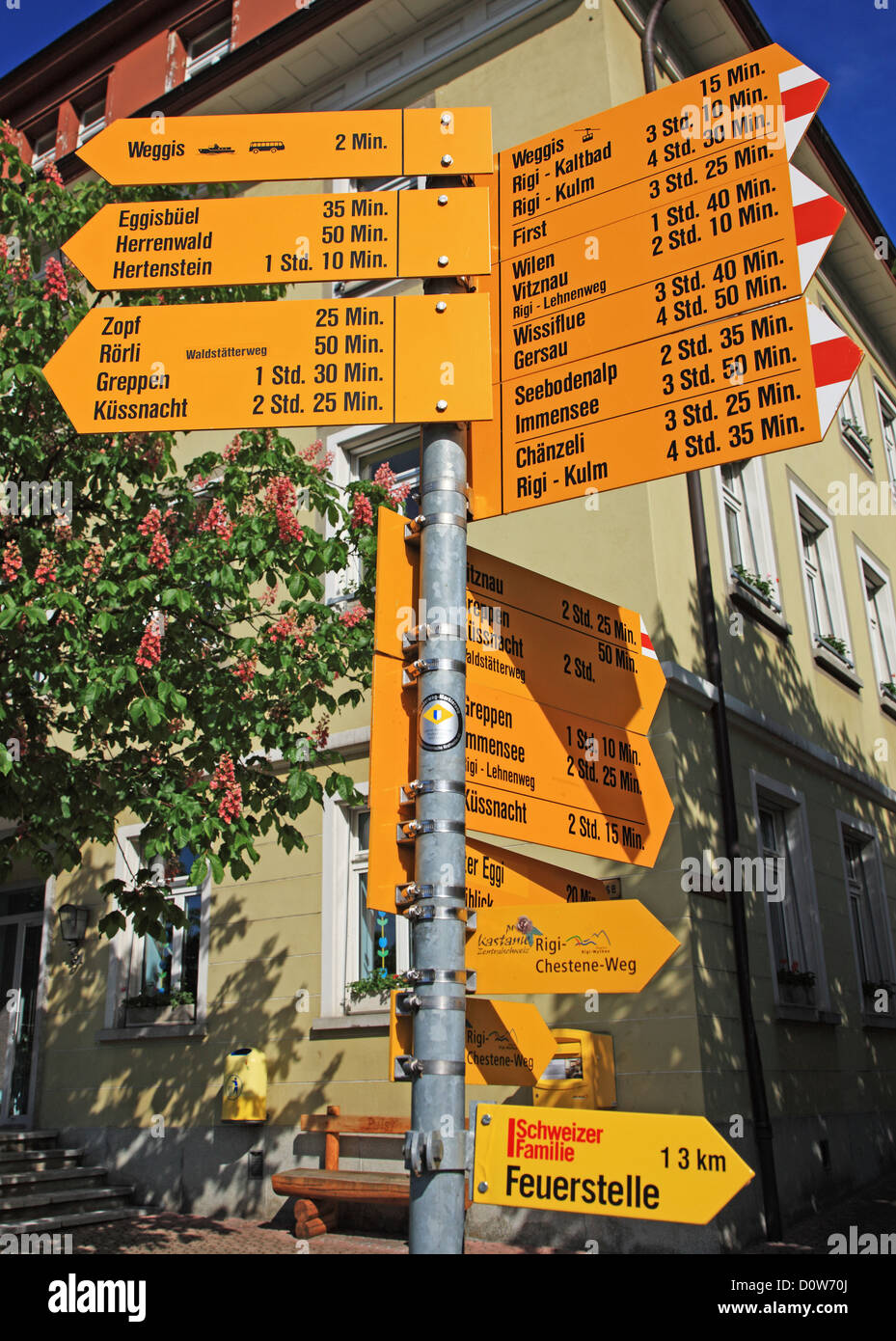 Road signs, Switzerland, Canton Lucerne, Weggis at Lake Lucerne Stock ...