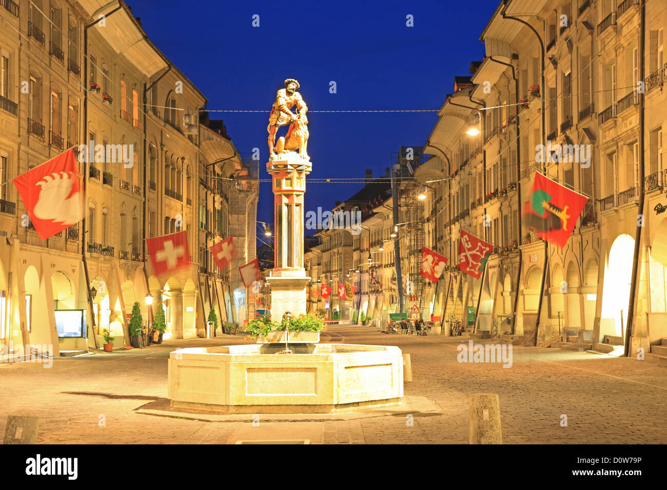 Switzerland, Canton Berne, Bern, Kramgasse at night Stock Photo - Alamy