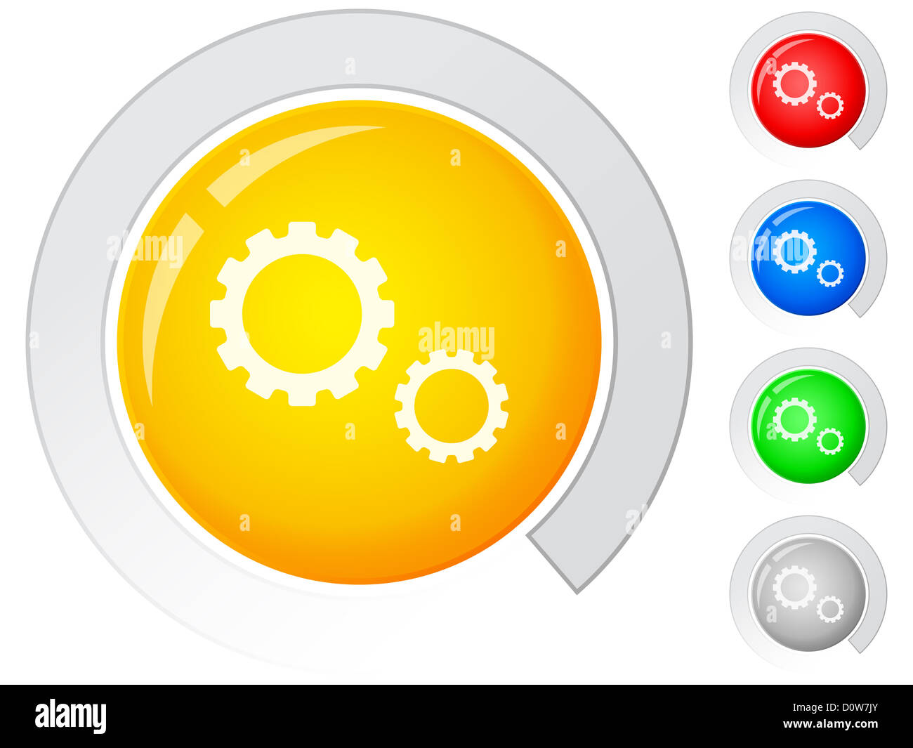Circle buttons with gears. Vector illustration Stock Photo - Alamy