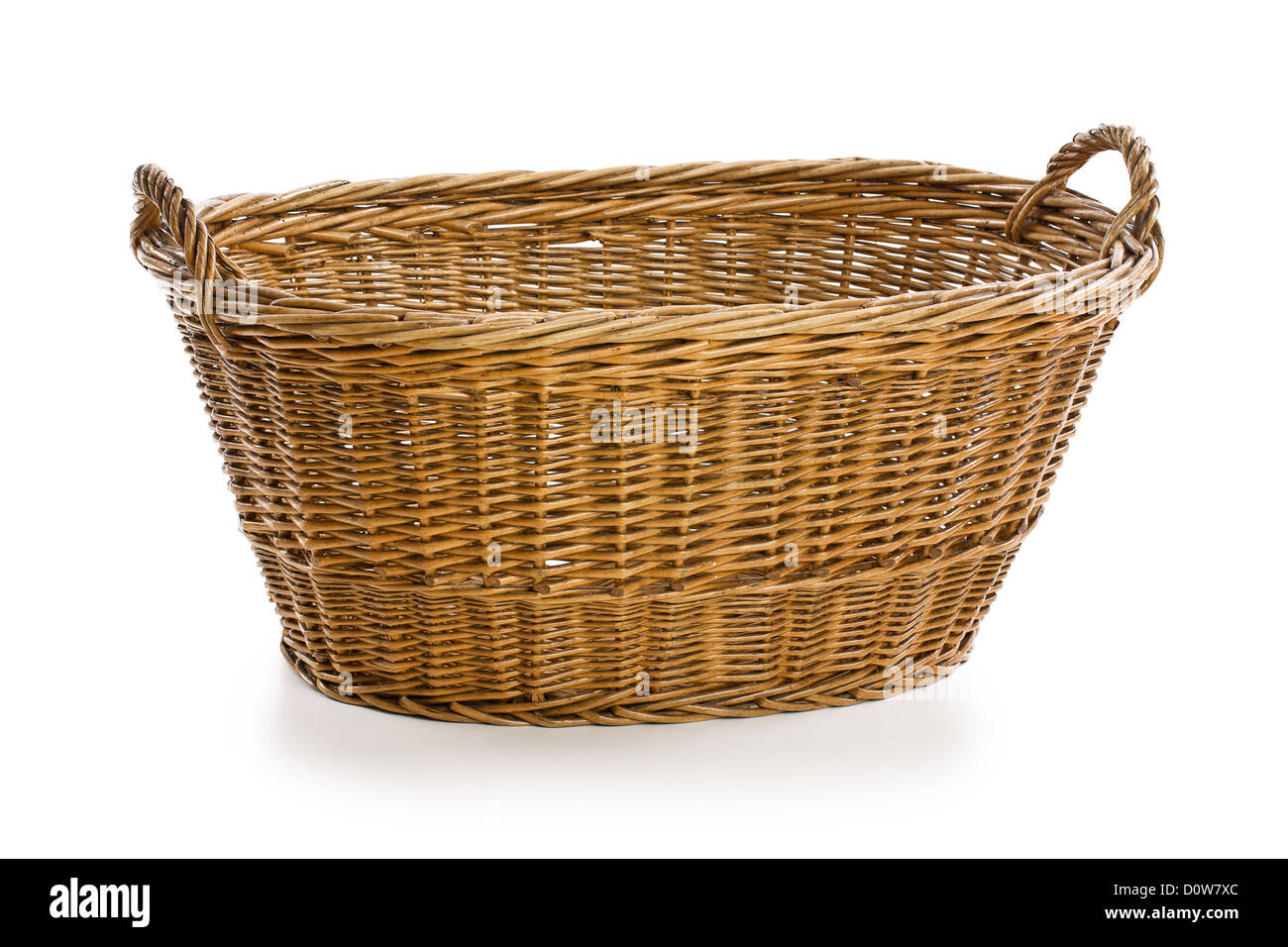 empty wicker basket on white background Stock Photo - Alamy