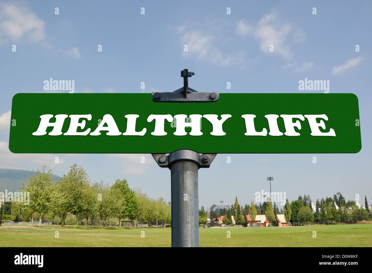 Healthy life road sign Stock Photo - Alamy