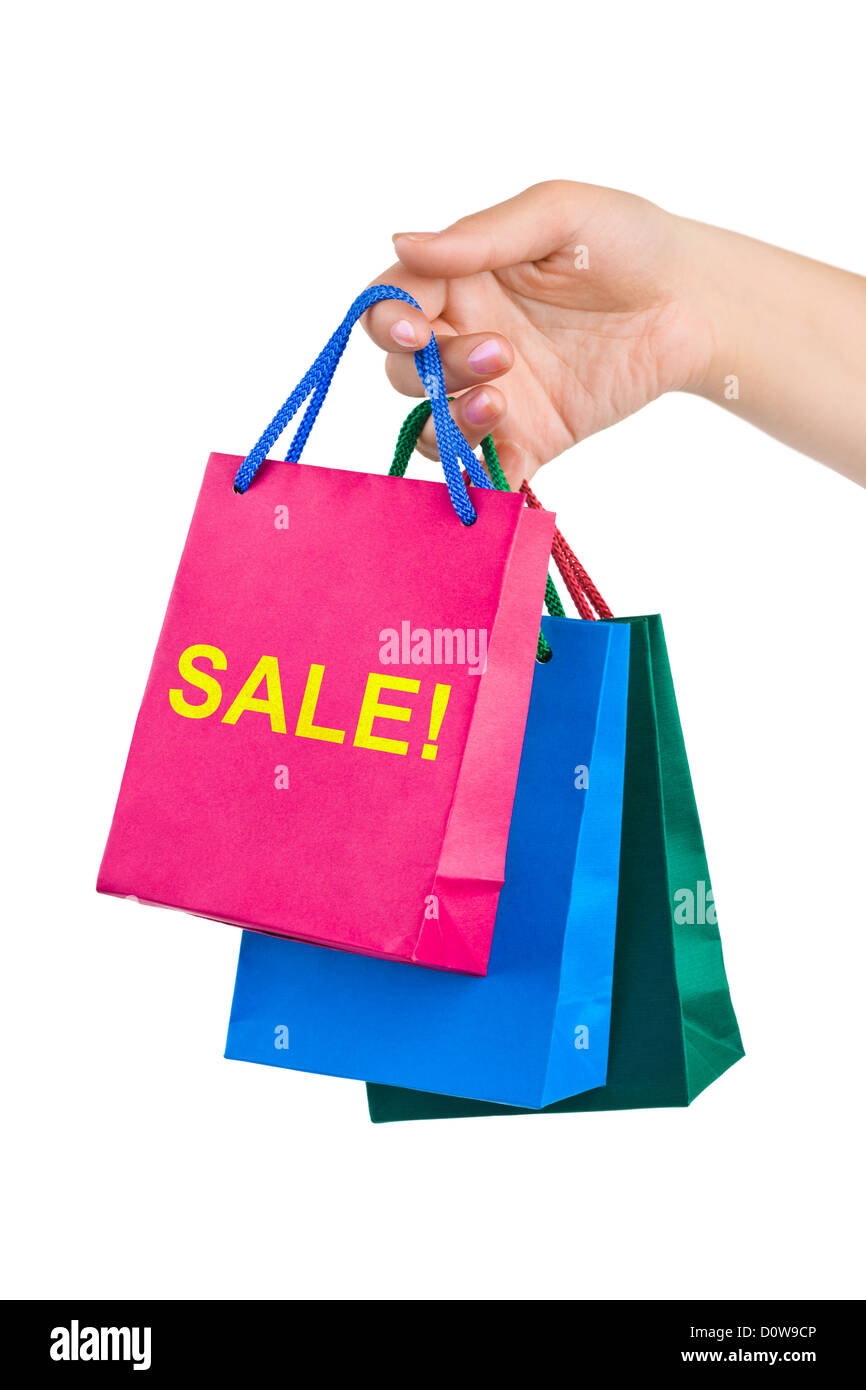 Hand with shopping bags Sale Stock Photo - Alamy