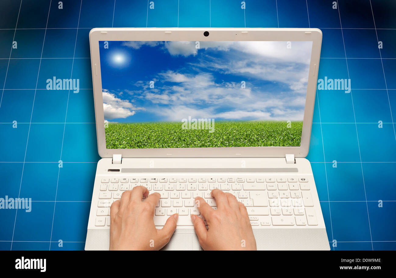 Hands writing green screen laptop hi-res stock photography and images ...
