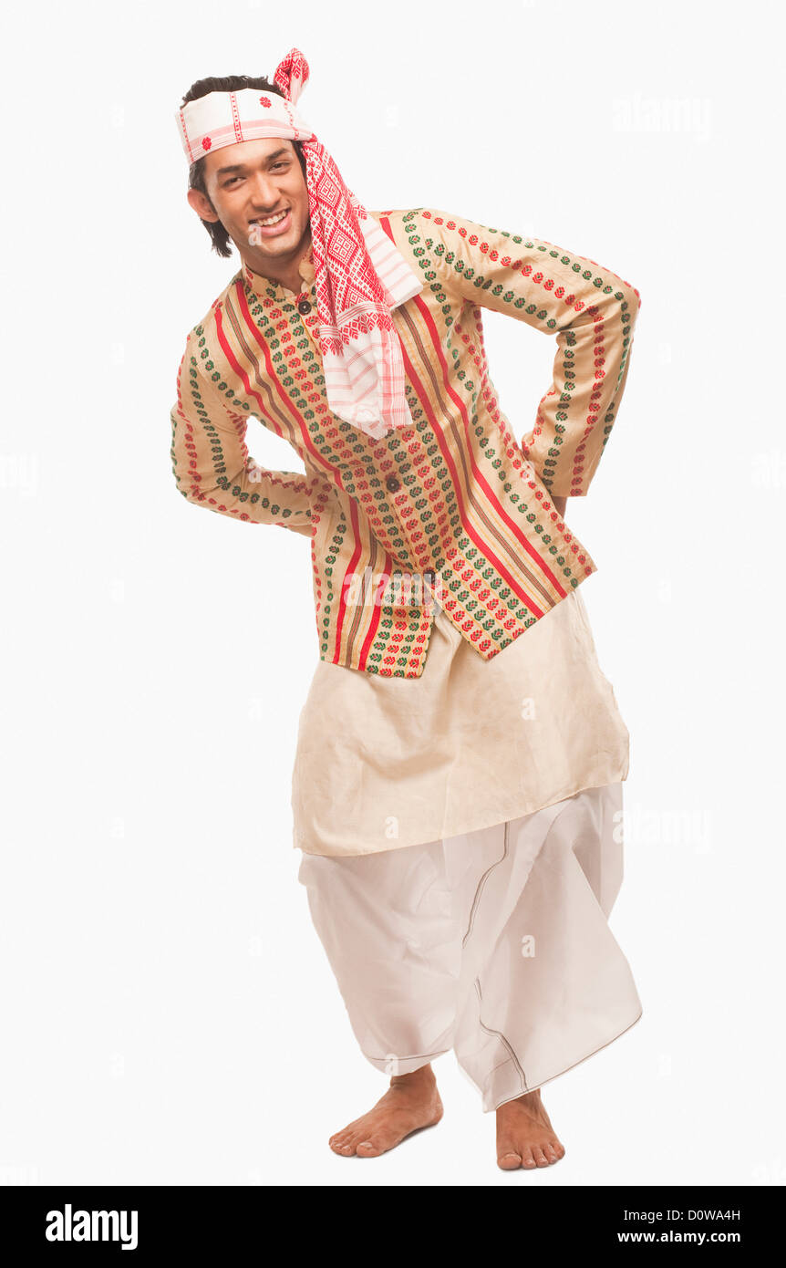 Portrait of a man dancing on Bihu festival Stock Photo - Alamy