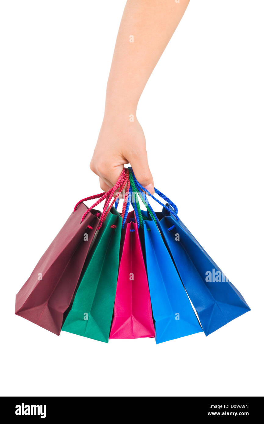 Hand with shopping bags Stock Photo - Alamy