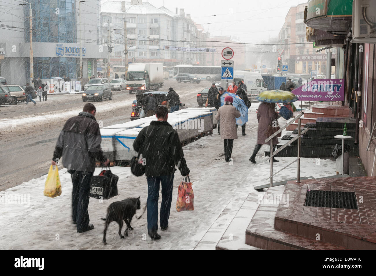 Snow storm at streets of Kaliningrad. Russia Stock Photo - Alamy