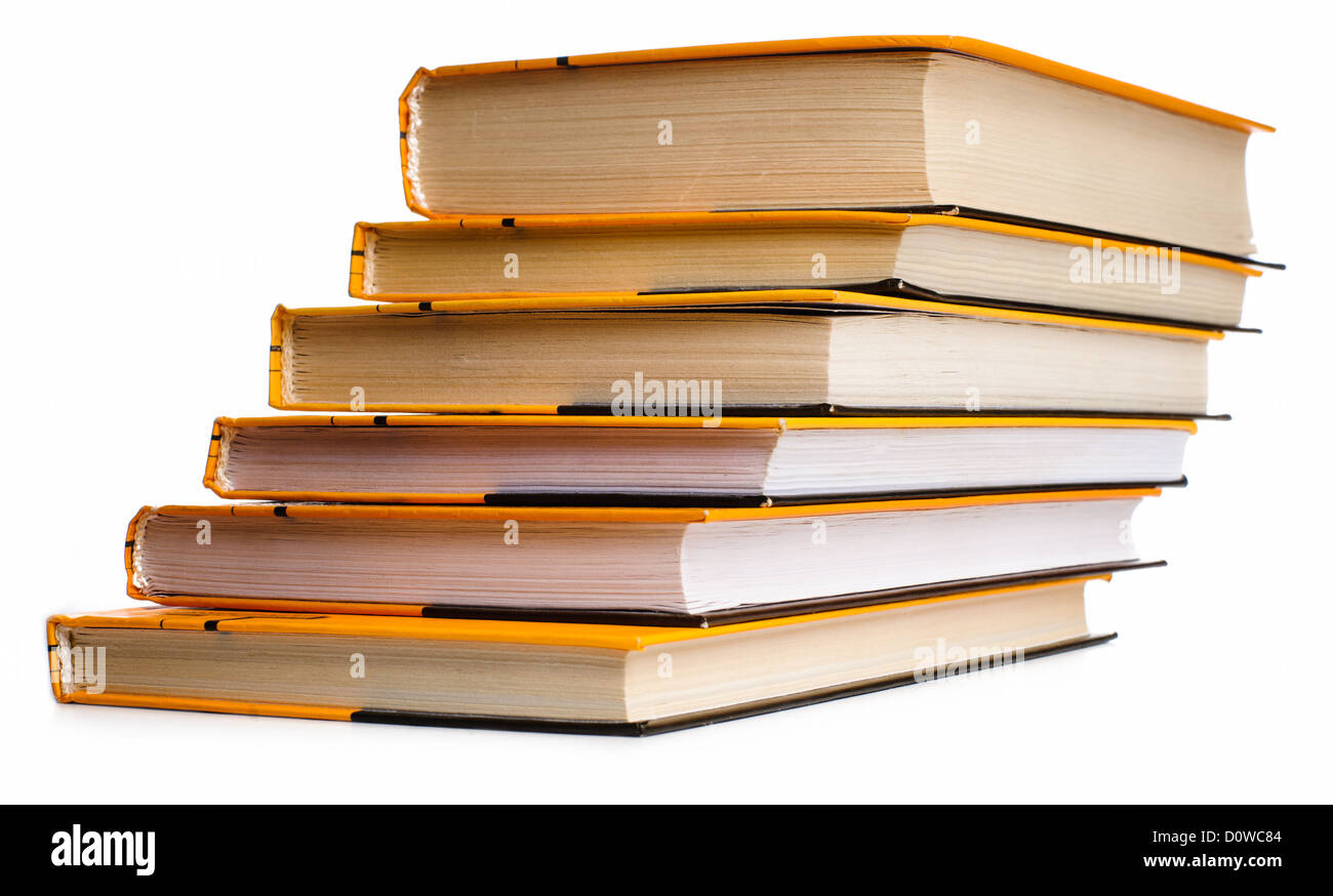 Big stack of yellow books isolated on white background Stock Photo - Alamy