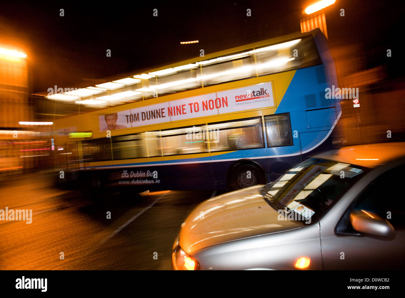 Dublin, Ireland, Double Decker RUNNING evening through the streets ...
