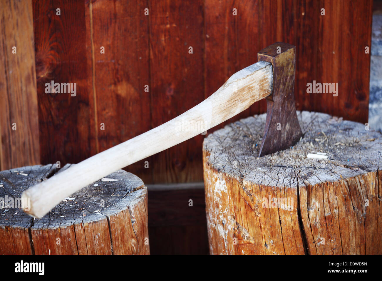 metal axe blade in wood Stock Photo - Alamy