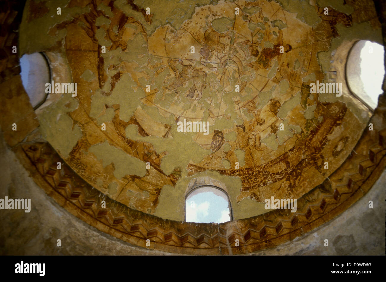 Fresco on the dome of Qasr el-Hamra bath-house in Jordan, early 8th ...