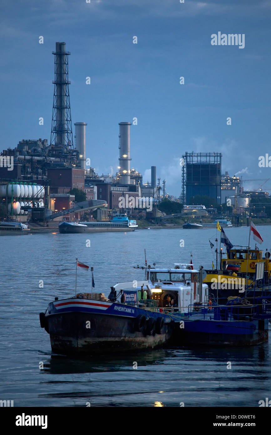 Ludwigshafen, Germany, BASF's main plant on the Rhine and ships on the ...