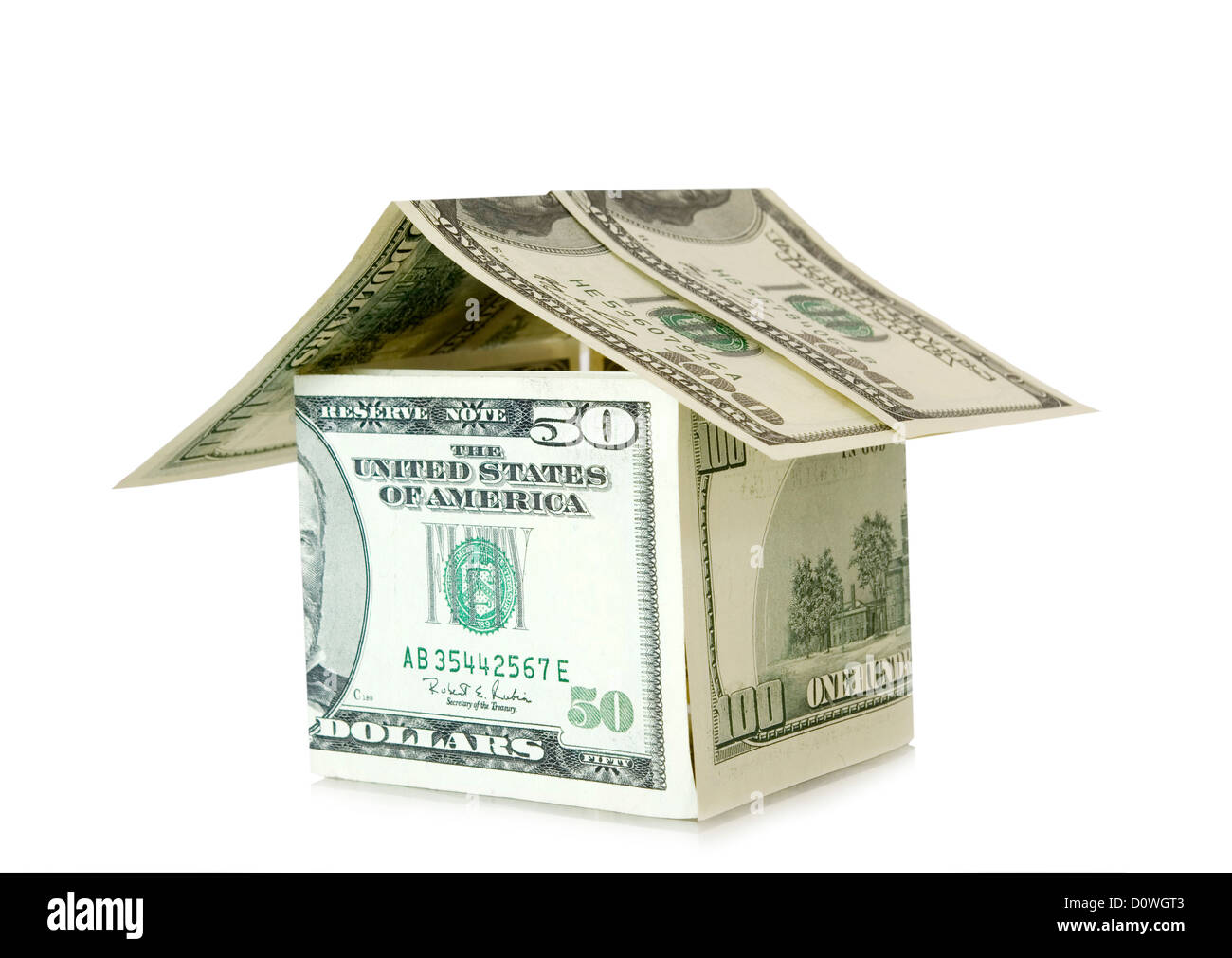 Money house isolated on white background Stock Photo - Alamy