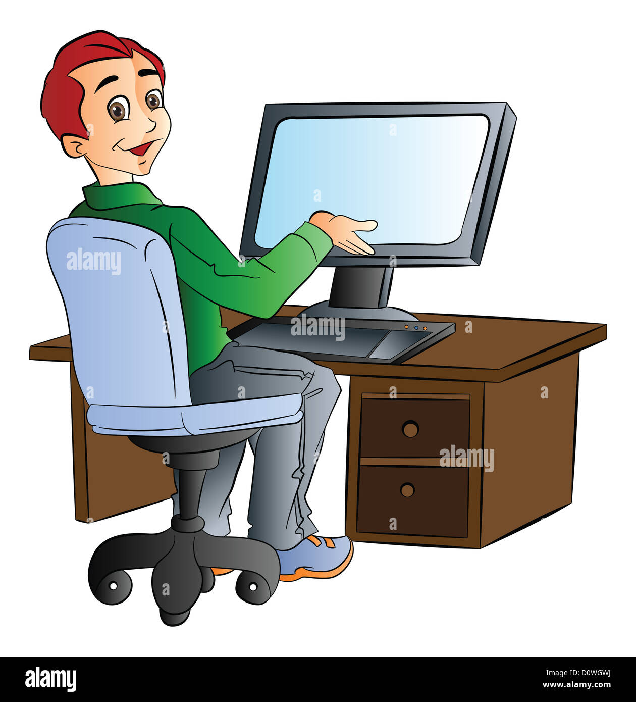 Man Using a Desktop Computer, vector illustration Stock Photo - Alamy