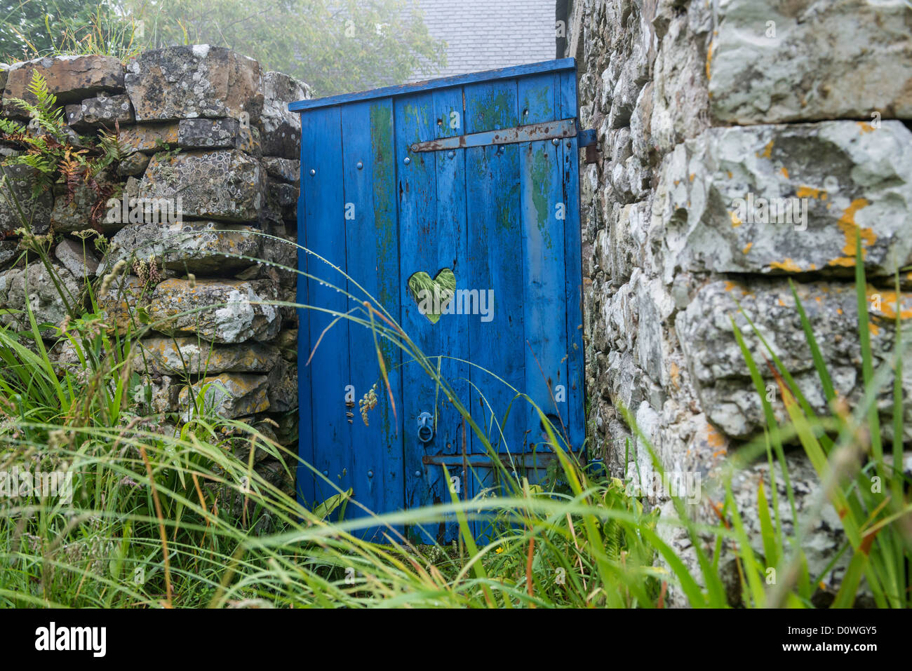 Blue Garden Gate with Heart Stock Photo - Alamy