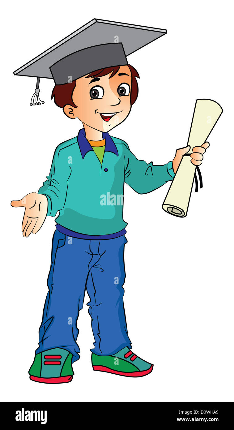 Boy Graduate Holding a Diploma, vector illustration Stock Photo - Alamy