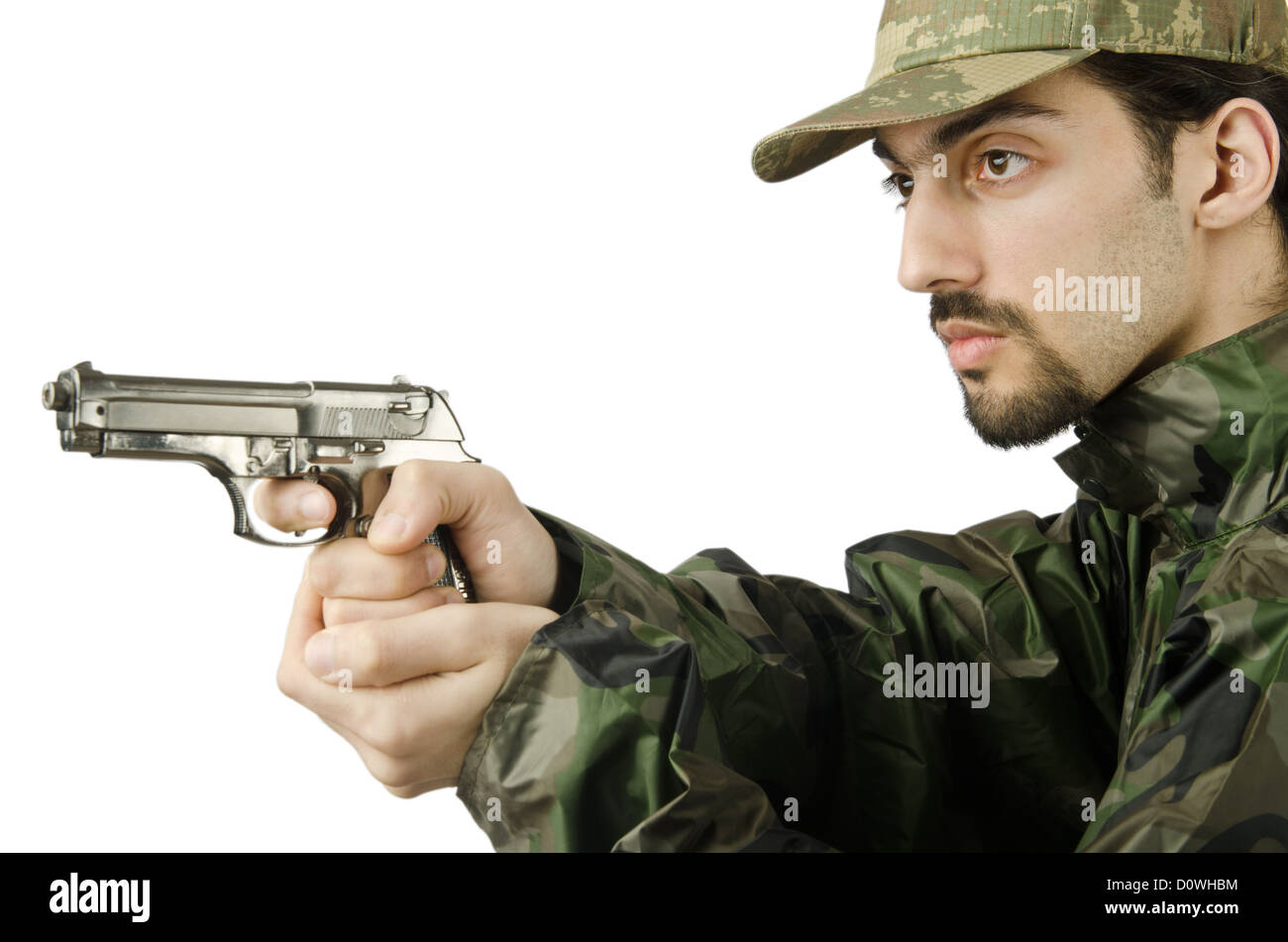 Soldier with gun isolated on white Stock Photo - Alamy