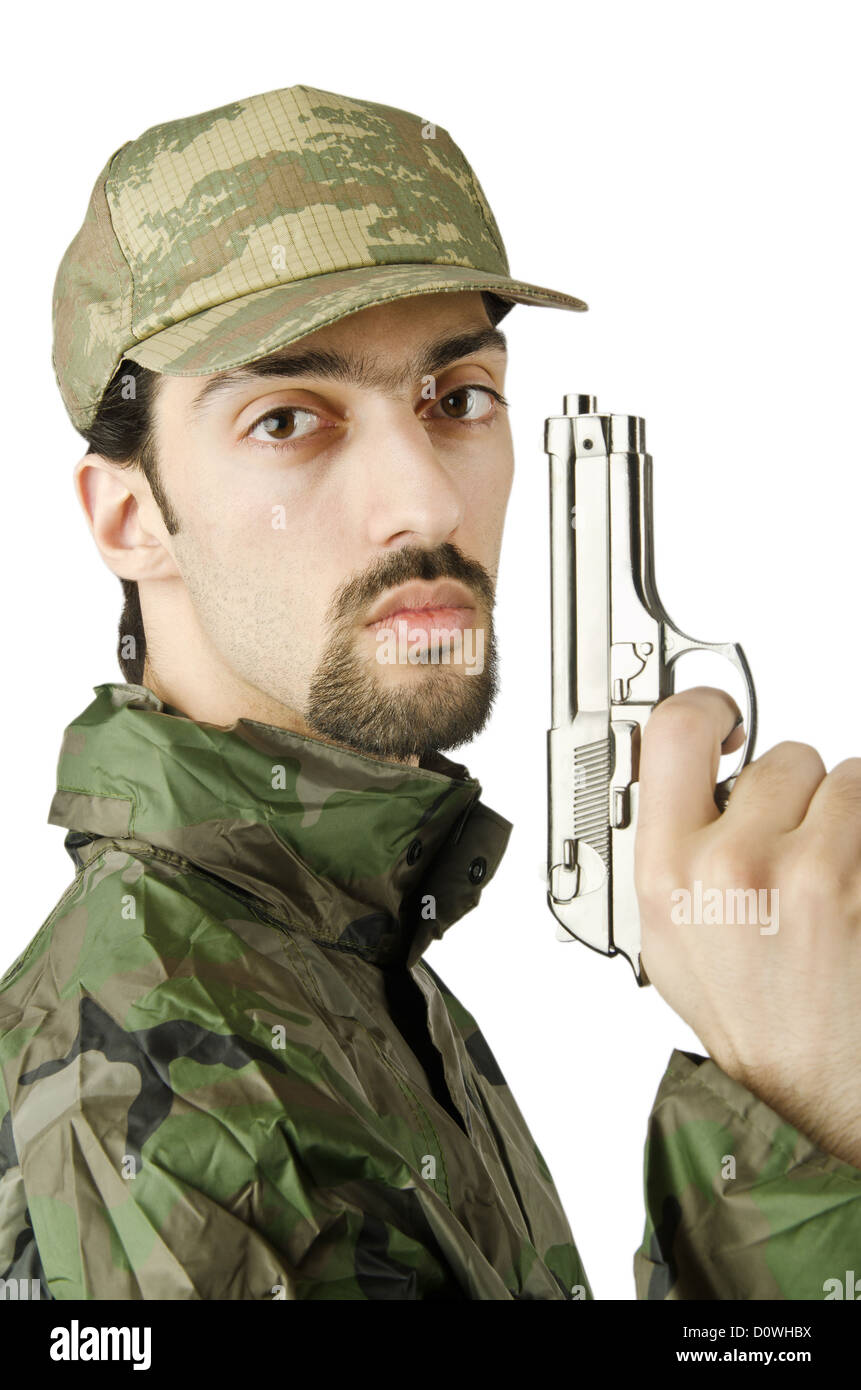 Soldier with gun isolated on white Stock Photo - Alamy
