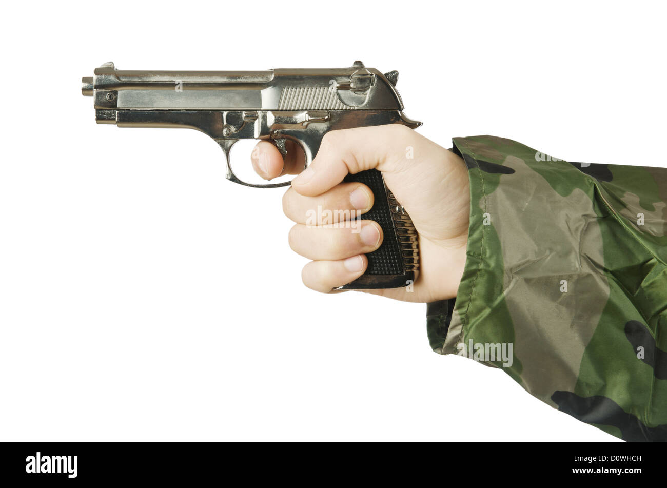 Gun in the hand on white Stock Photo - Alamy