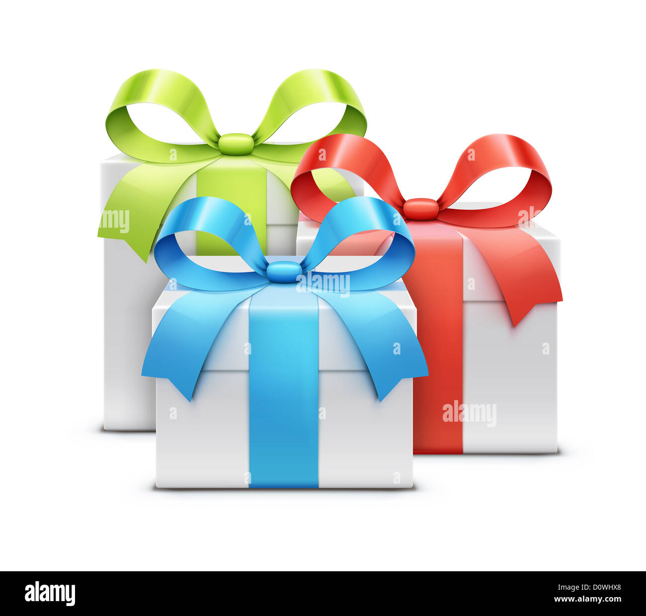 three white present boxes isolated on white background Stock Photo - Alamy