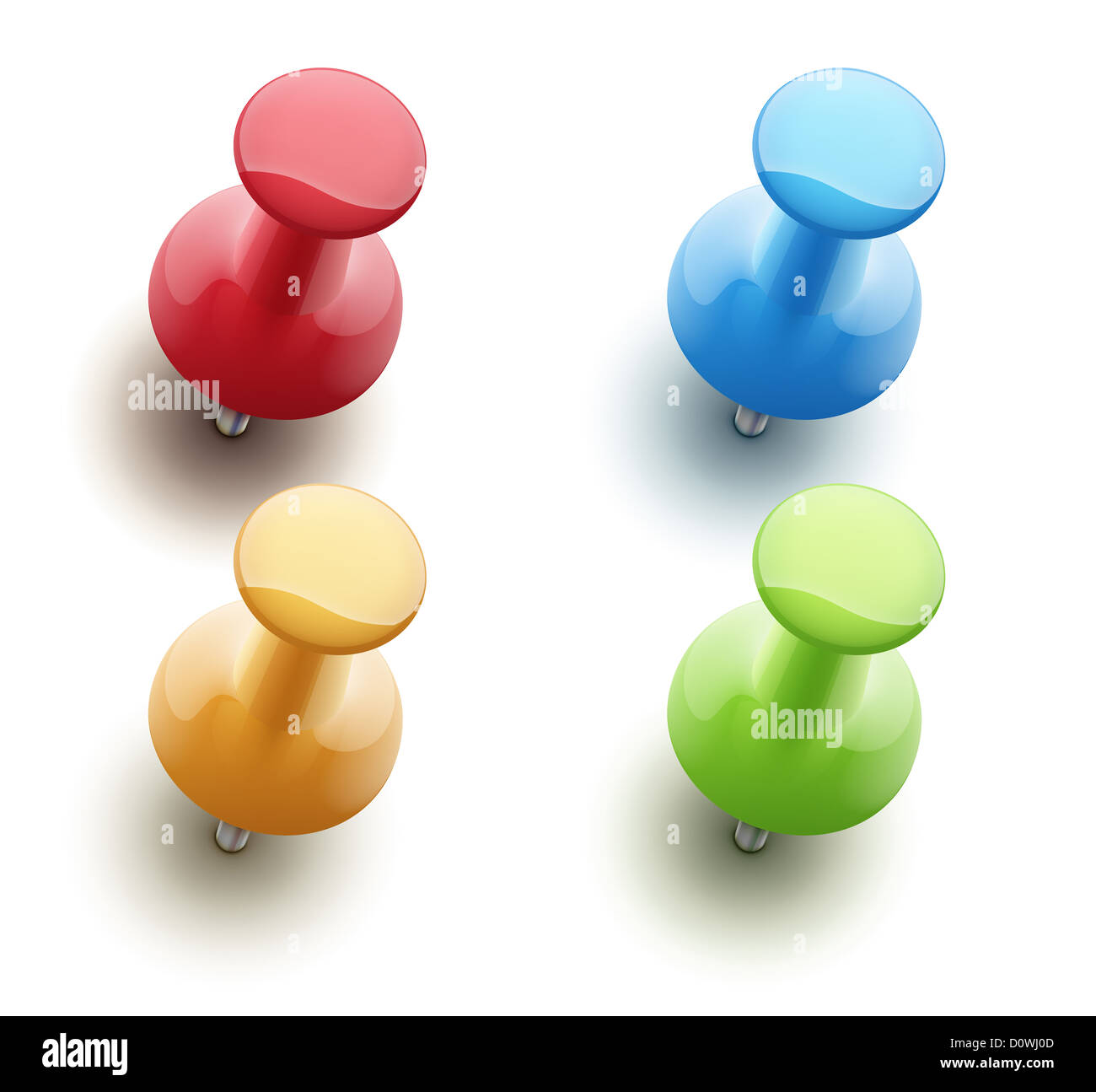 shiny push pins in a variety of bright colors isolated on white ...