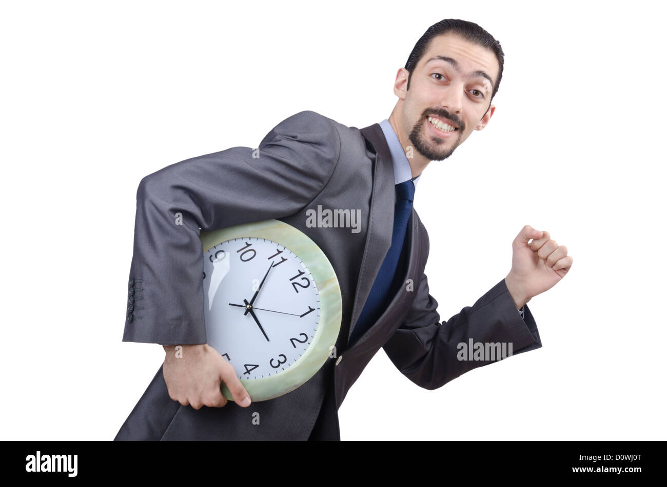 Man with clock isolated on white Stock Photo - Alamy