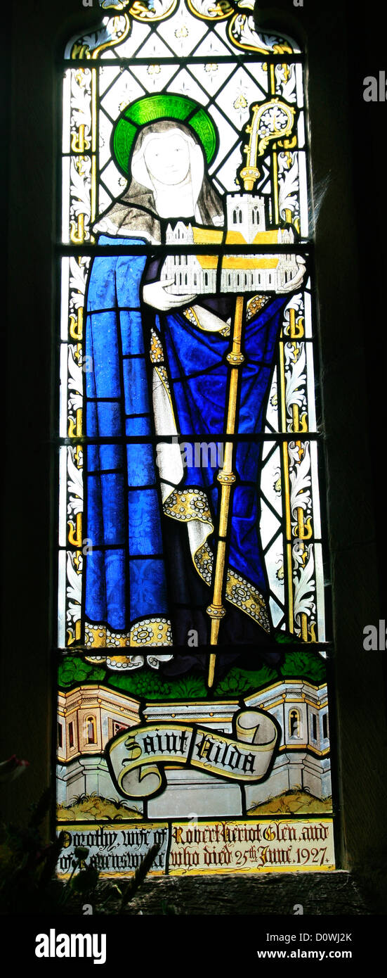 St Aidan's church St Hilda glass Gillamoor North Yorkshire England UK ...