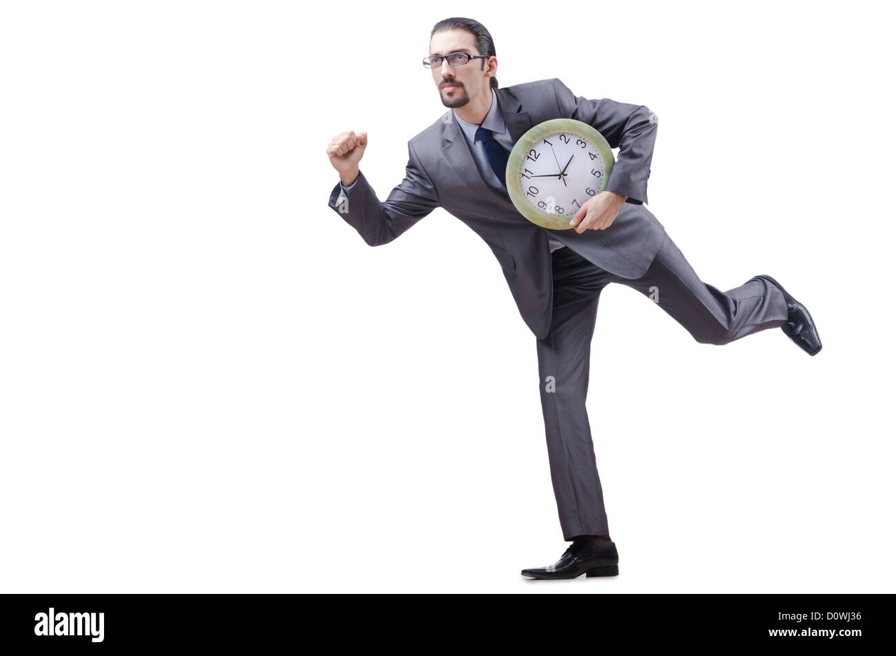 Man with clock isolated on white Stock Photo - Alamy