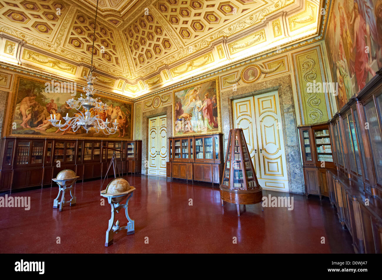 Library Room. The paintings on the wall represent classical themes ...
