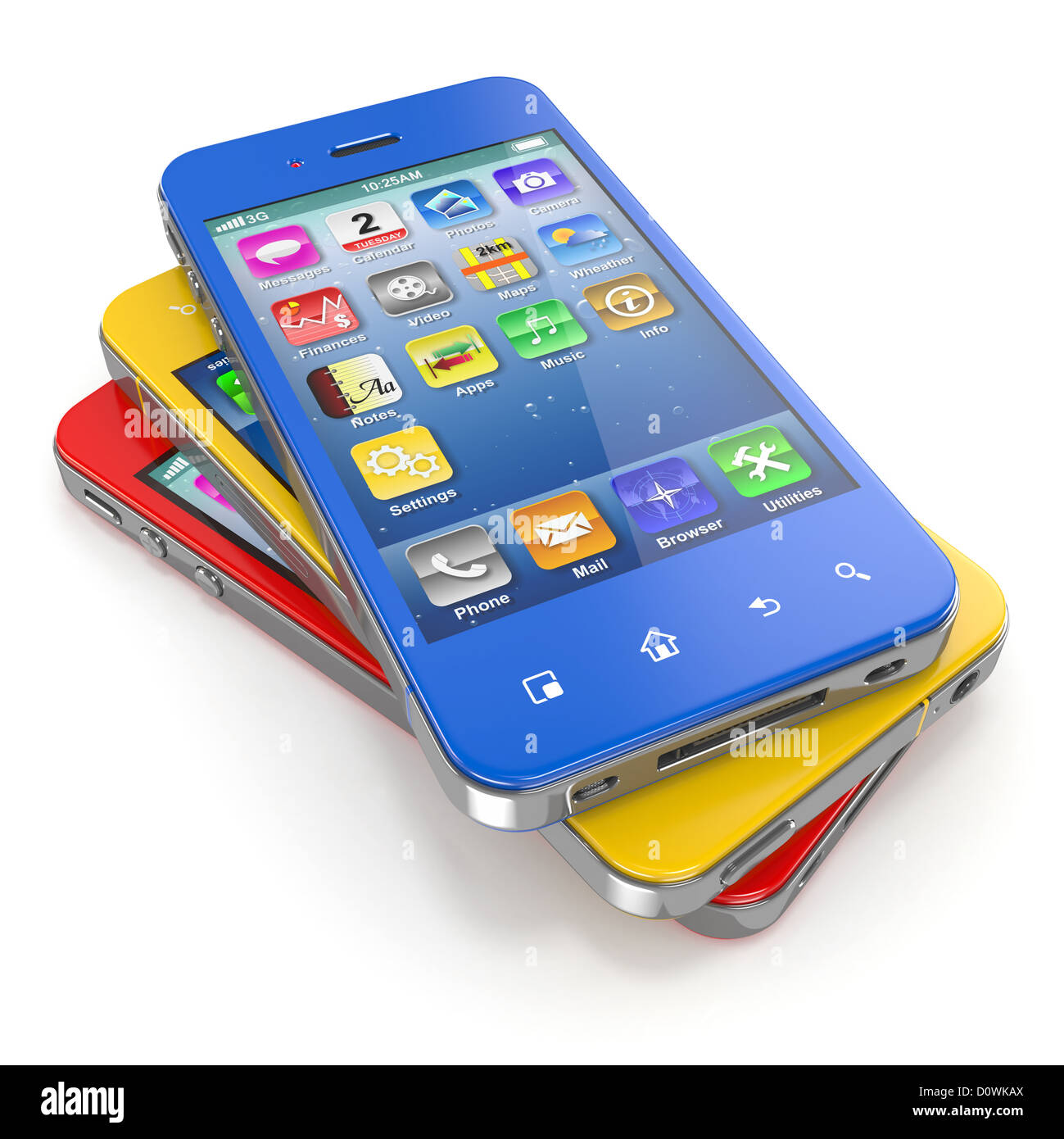 Set of mobile phones with touchscreen. 3d Stock Photo - Alamy
