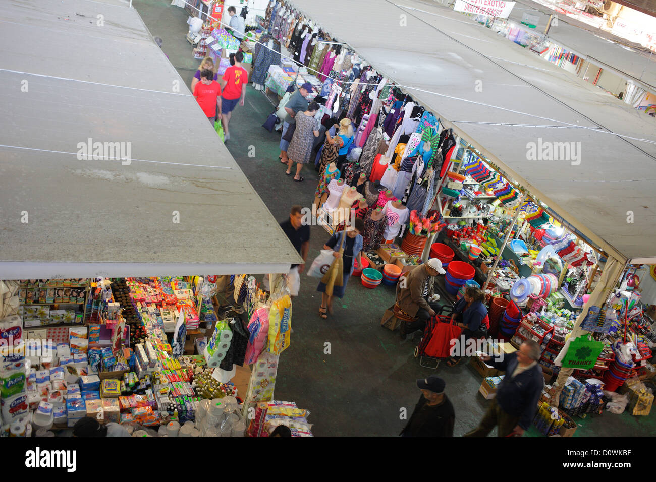 Bucharest, Romania, Marktstaende and customers in a market hall on ...