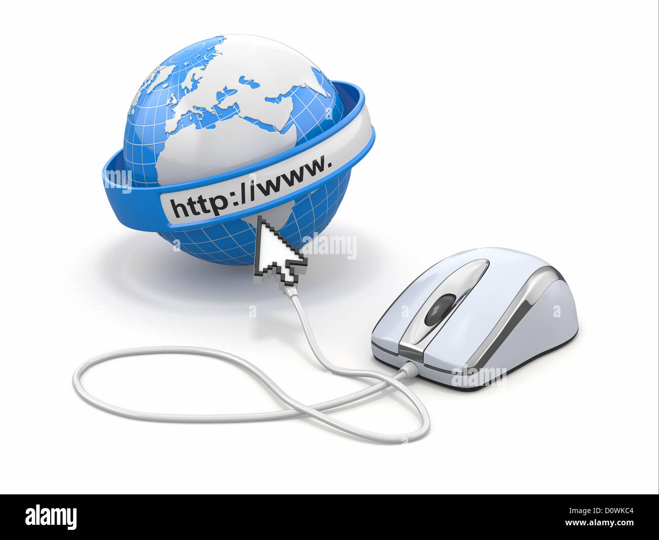 Concept of internet browser. Earth, cursor and computer mouse. 3d Stock ...