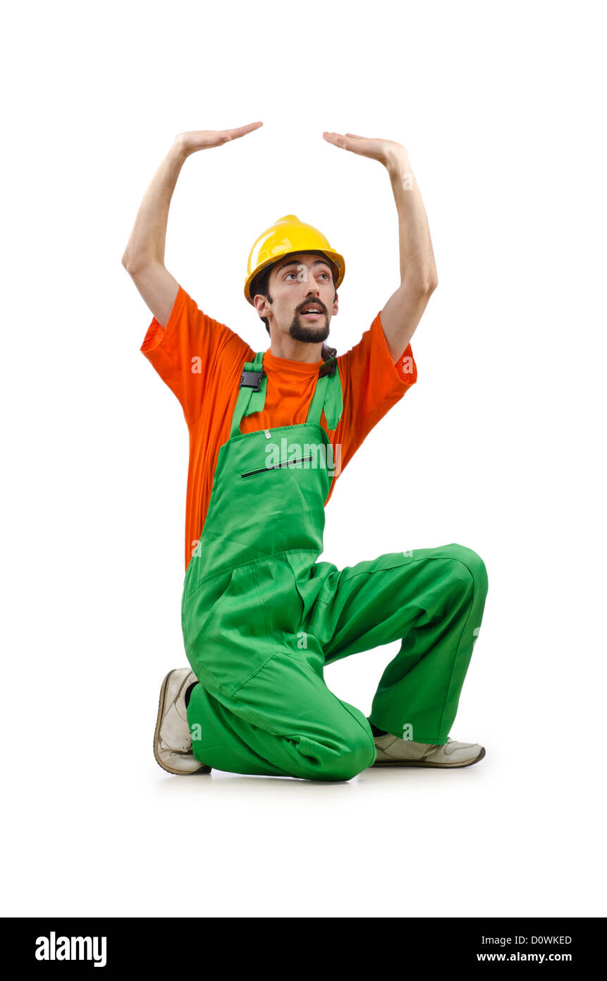 Construction worker isolated on the white Stock Photo - Alamy