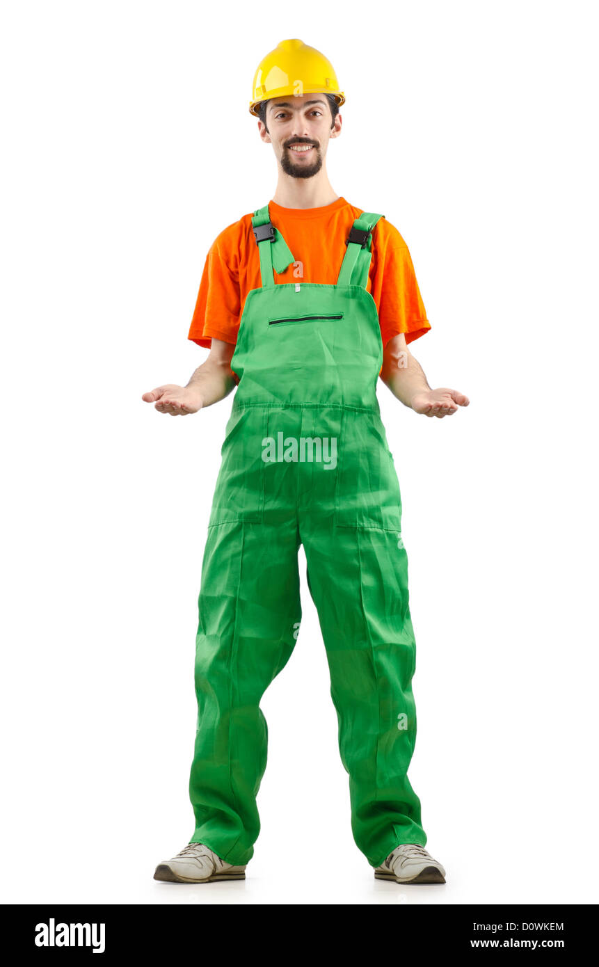 Construction worker isolated on the white Stock Photo - Alamy
