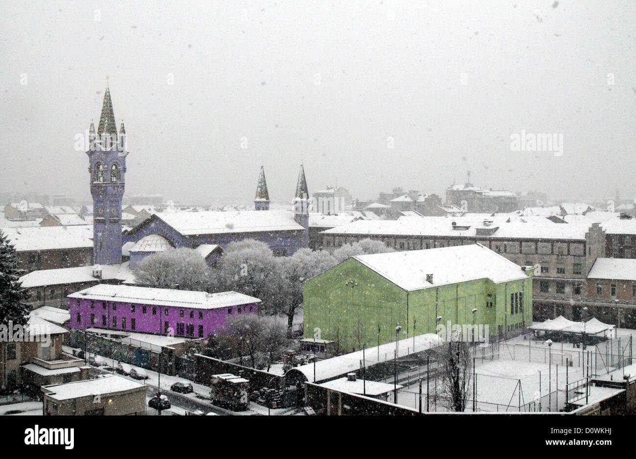 Landscape of turin in the snow. Recolored. (Panorama di torino sotto la ...